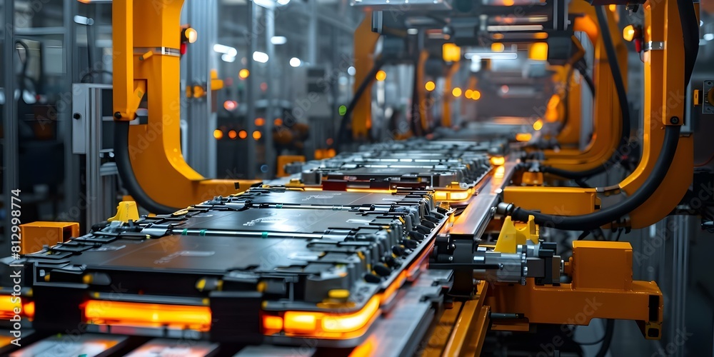 Electric Vehicle Battery Cell Assembly Line: Closeup in Mass Production ...