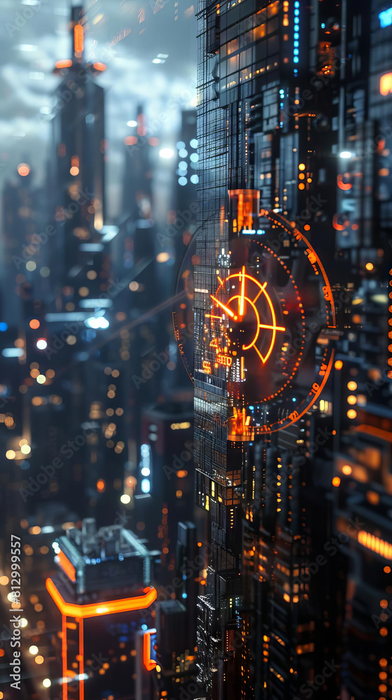 3D digital numberless clock counting down the carbon budget, futuristic ...