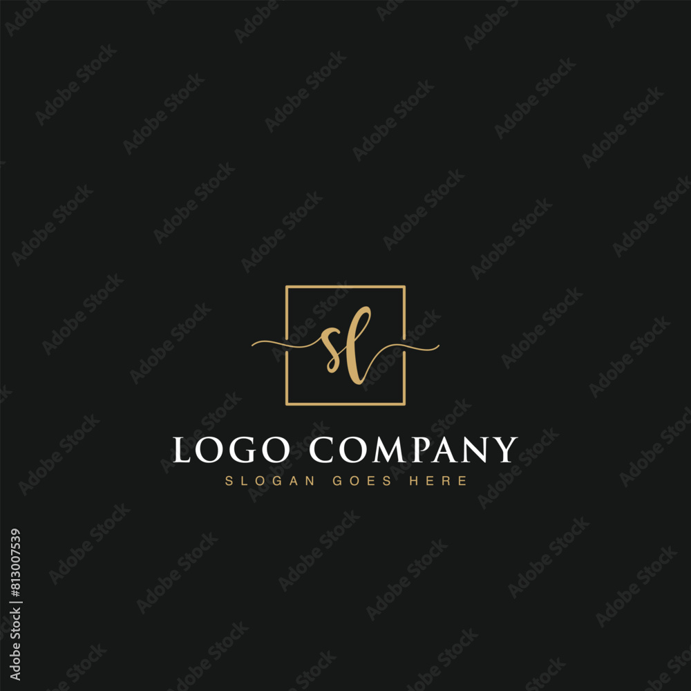 Initials signature letters SL linked inside minimalist luxurious square ...
