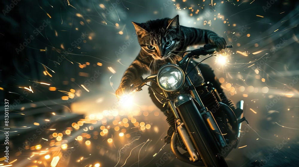 racing cats on a motorcycle speed of light, Stock Illustration | Adobe ...