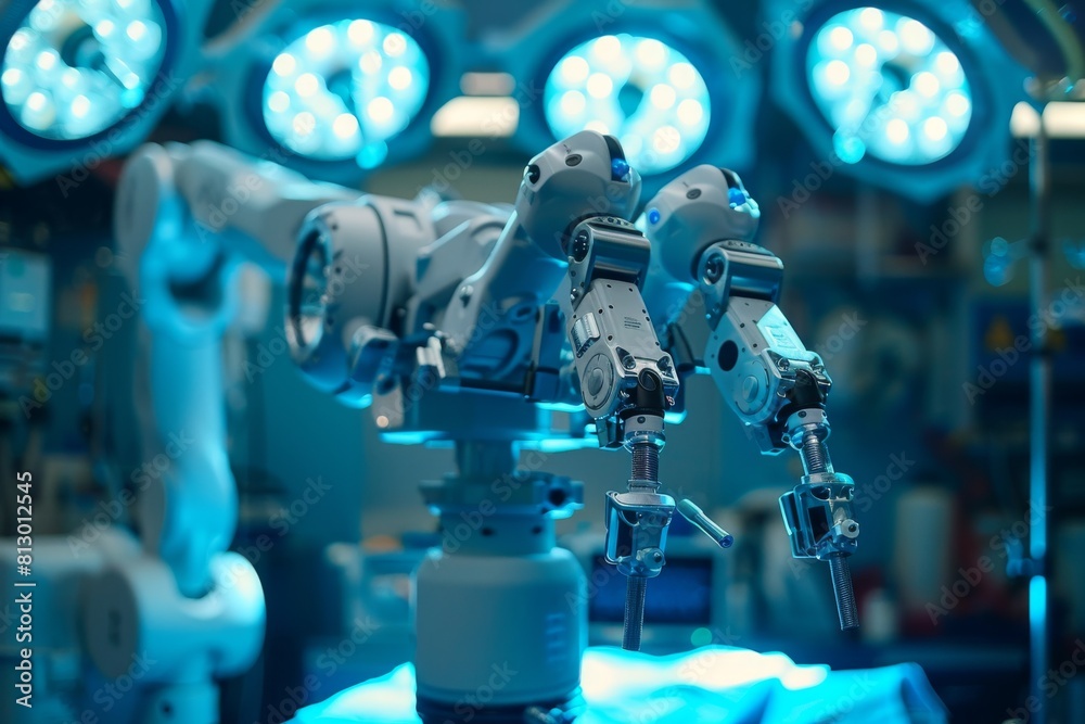 Surgical Robot in Operating Room: A photograph capturing a surgical ...
