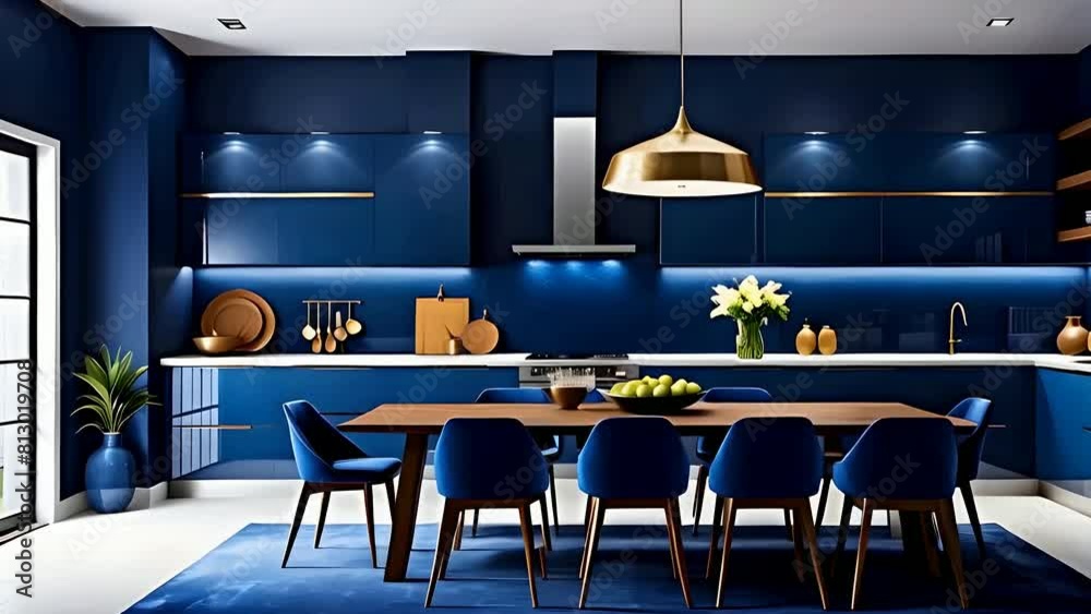 modern style kitchen interior design with dark blue wall dining room ...