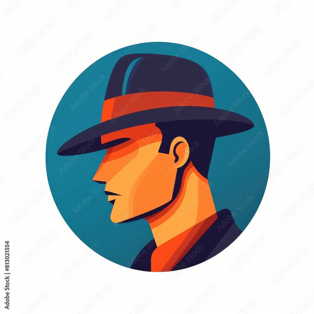 Flat image of a male character with a wide-brimmed hat. An image of ...