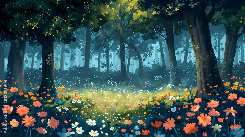 Enchanting Flat Design Backdrop: Forest Floor in Spring. Discover the ...