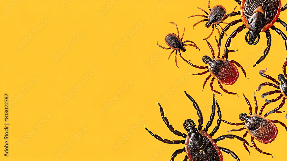 Swarm of ticks on a yellow backdrop, copy space Stock-Illustration ...