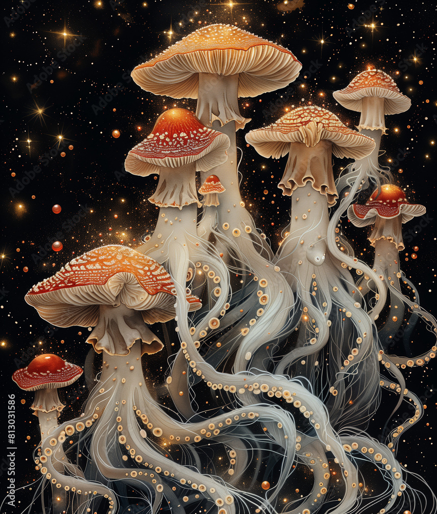 strange mushroom fly agaric. Like an artist's drawing for a wall ...