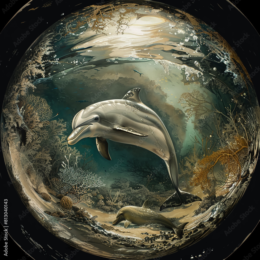 Silver Dolphin, swimming through murky waters tainted by mining pollution, coral reefs ...