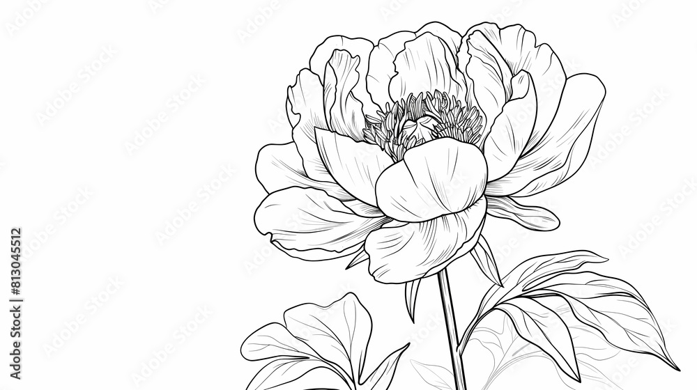 "Peony Flower Outline for Coloring Book" "Detailed Line Art of a Peony ...