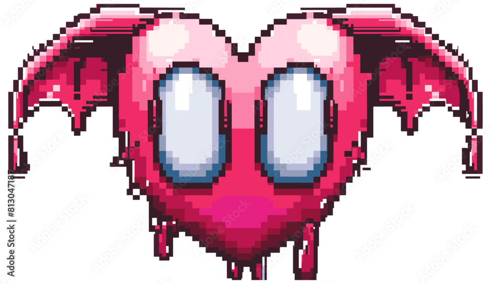 90's game aesthetics, Pixel art devil heart emoji sticker, Vector 8-bit ...
