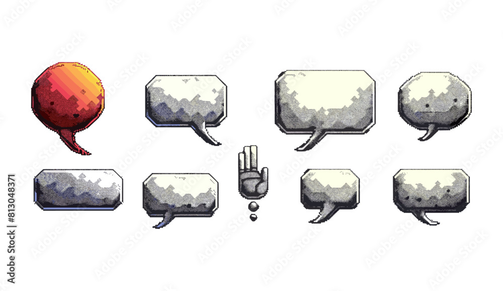 Pixel art speech bubbles in the mood of 90's game, dialogue box, old ...