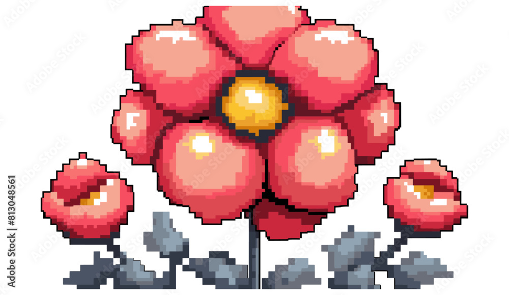 In the mood of 90's game aesthetics, Pixel art flower emoji sticker ...