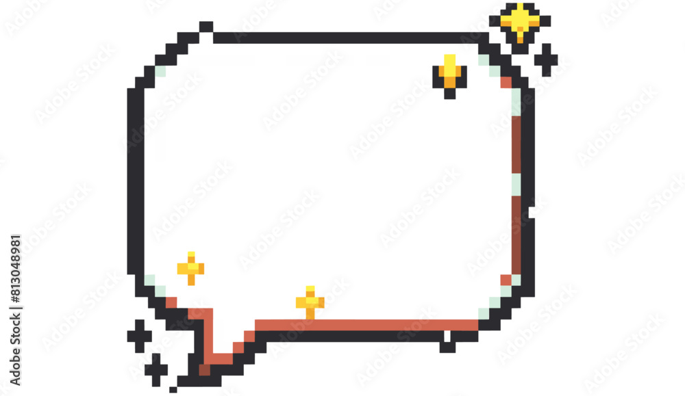 Retro style 8-bit pixel illustration with dialogue box and stars ...