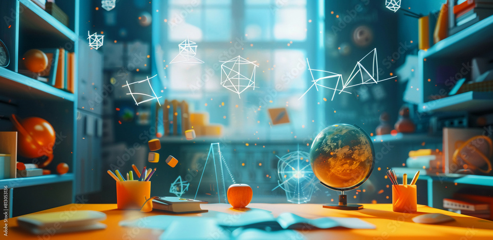 Back to school background with student table. Color room for Kid and ...