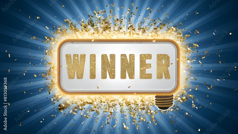 ภาพประกอบสต็อก Winner retro signboard and golden foil confetti against ...