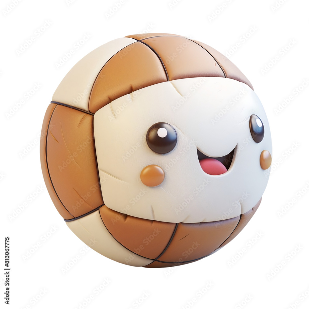 Cute volleyball face on transparent background. Sports equipment and ...