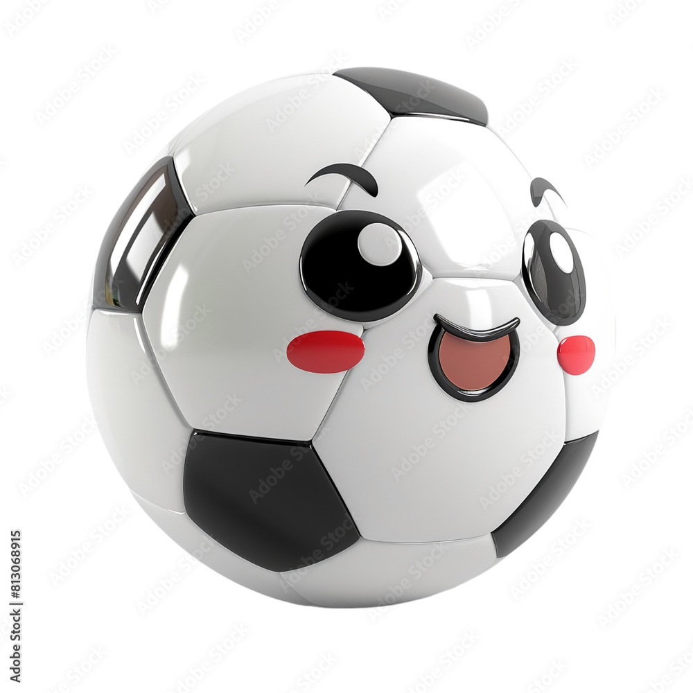 Cute football face on transparent background. Soccer sport equipment ...