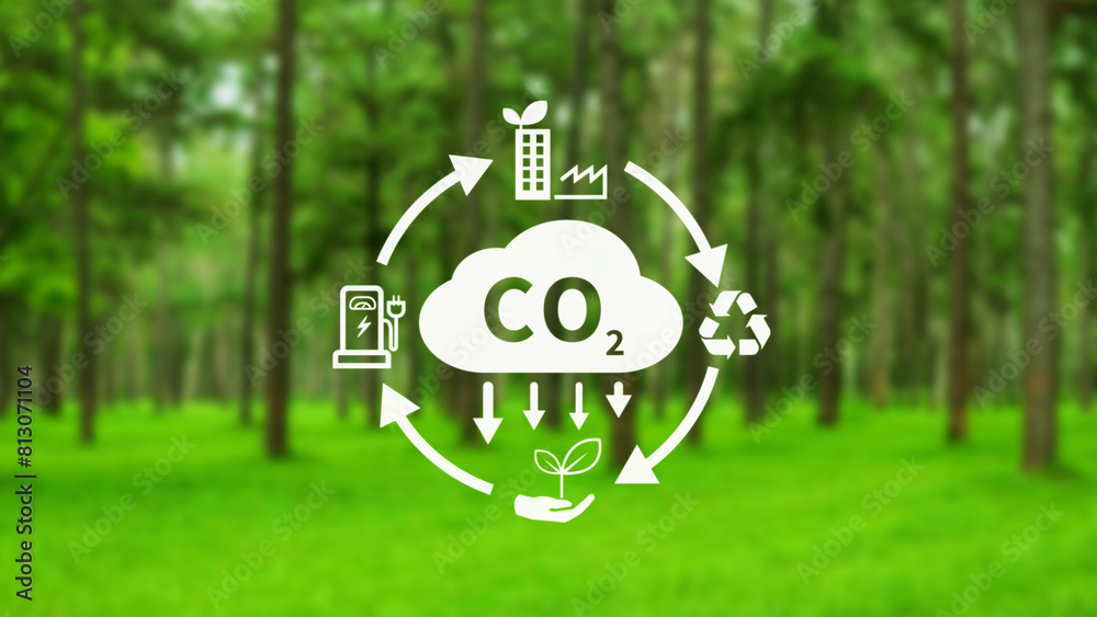 CO2 reducing icon with circular for decrease CO2 , carbon footprint and ...