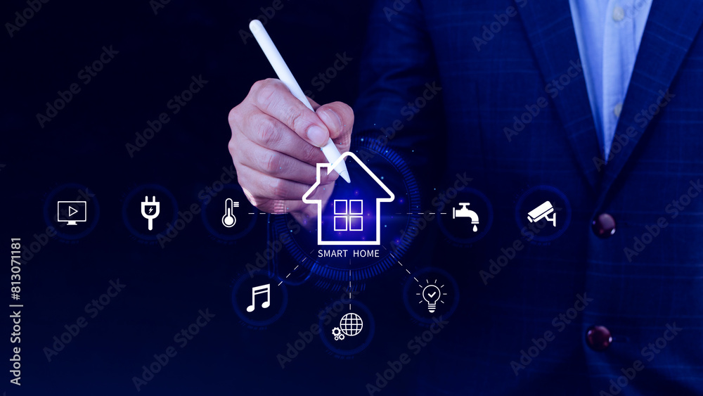 Smart home technology, User touches virtual screen manage smart home ...