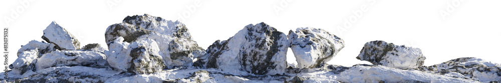 Rock and stone on the ice and snow ground with isolated on transparent ...