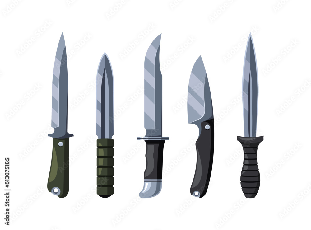Collection Of Five Tactical And Hunting Knives Isolated On White ...