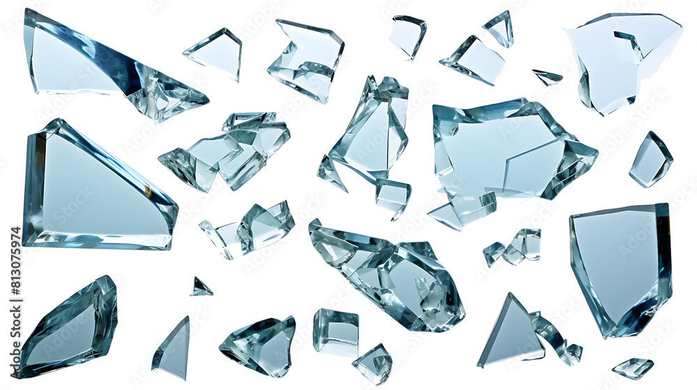 Shards of shattered glass. Pieces of broken glass isolated. Transparent ...