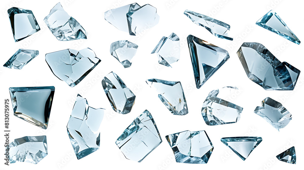 Shards of shattered glass. Pieces of broken glass isolated. Transparent ...