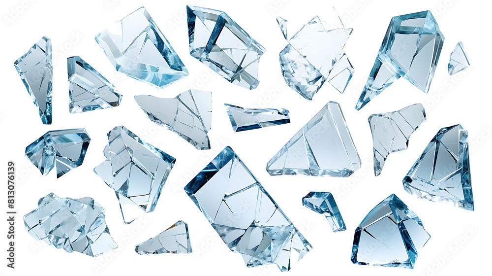 Shards of shattered glass. Pieces of broken glass isolated. Transparent ...