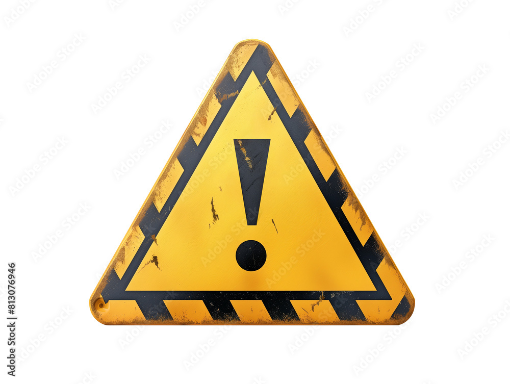 Poster Yellow triangle warning sign isolated on transparent background ...