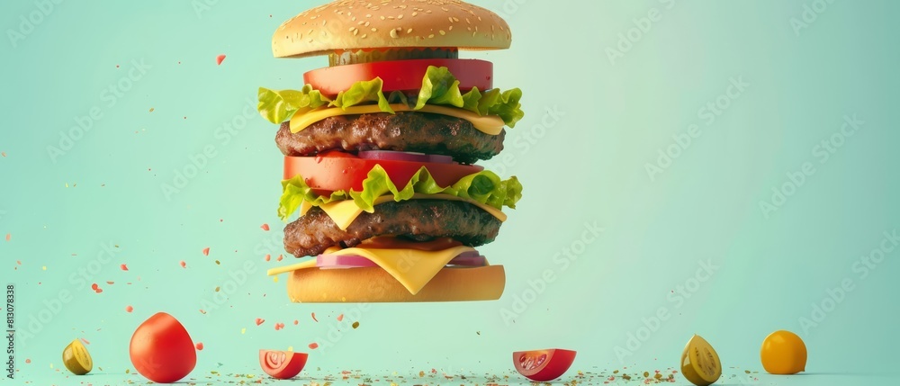 A playful animation concept showing a burger assembling itself layer by ...