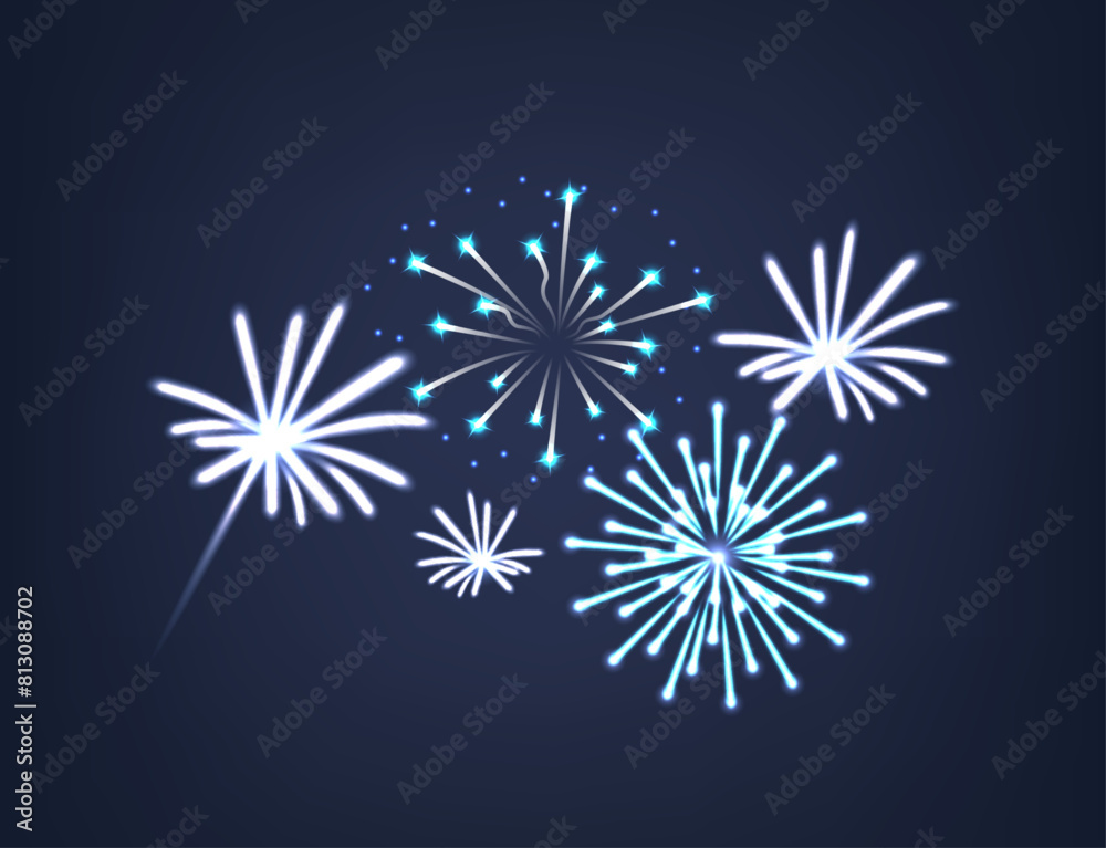 Beautiful Digital Firework Display Illuminates Dark Sky With White And ...