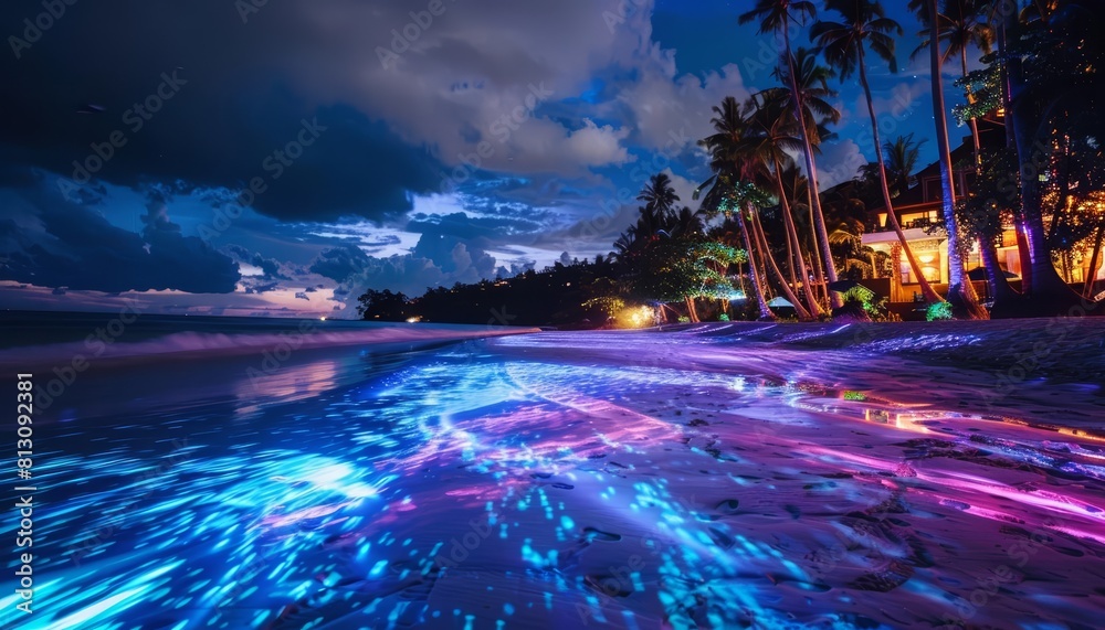 Relax in a beach resort where the sand shimmers with phosphorescent ...