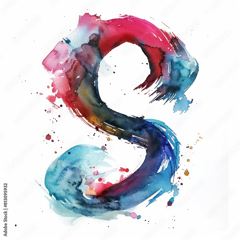 S letter watercolor painting on a white background Stock Illustration ...