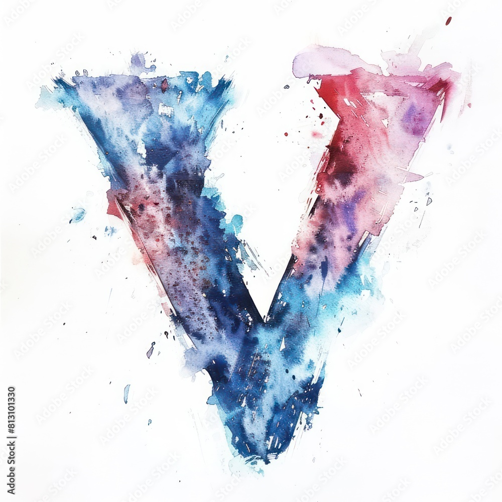 V letter watercolor painting on a white background Stock Illustration ...