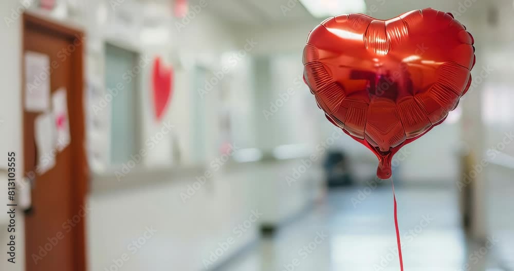Close-up of red heart balloon in donor center with inspiring World ...
