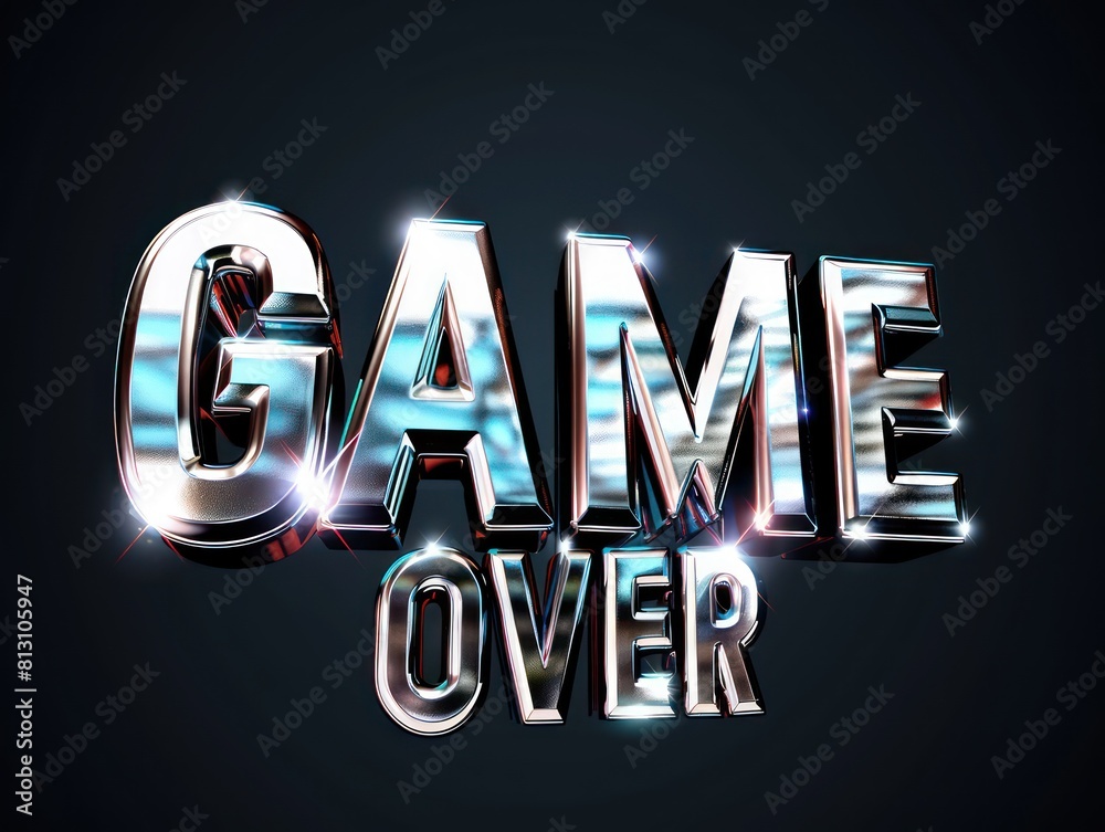 game over, 3d logo chrome texture, black background Stock Illustration ...