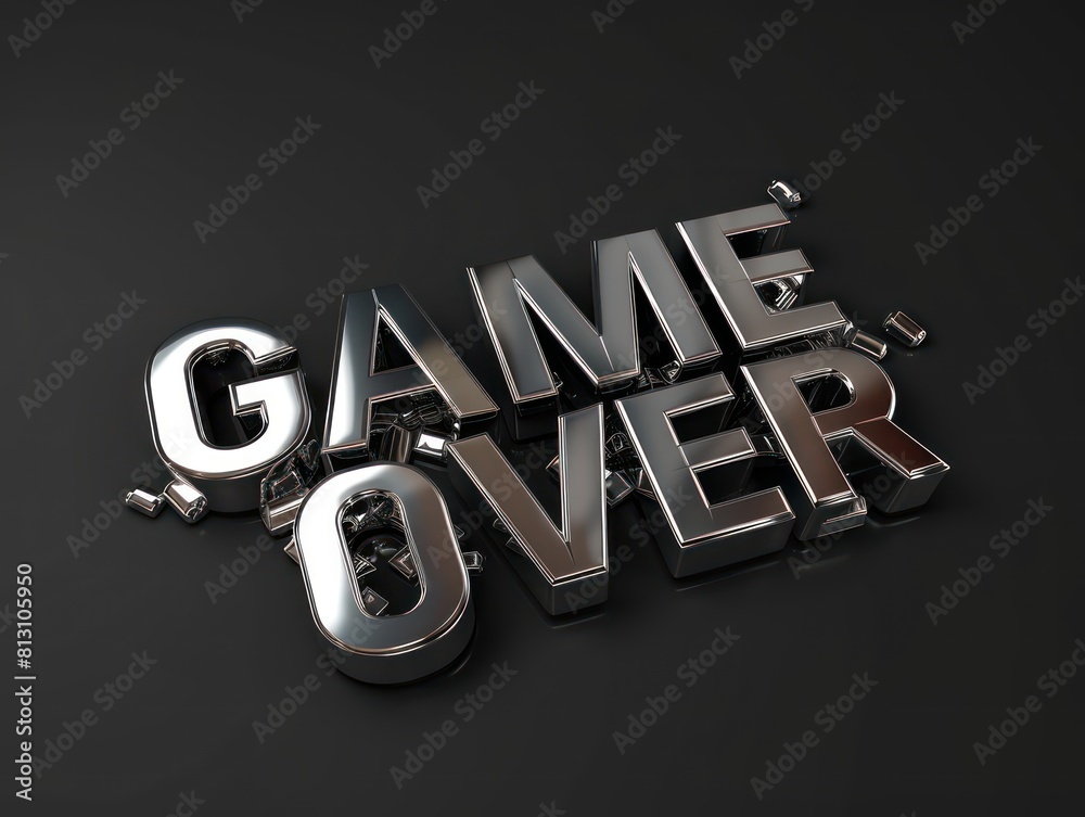 game over, 3d logo chrome texture, black background Stock Illustration ...