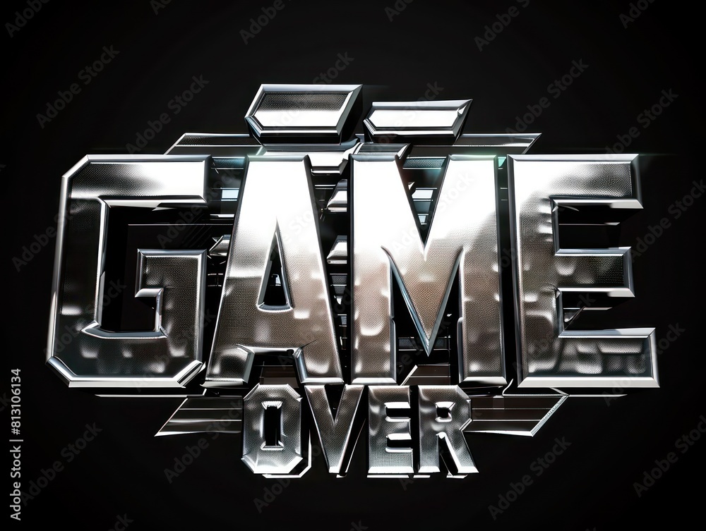 game over, 3d logo chrome texture, black background Stock Illustration ...