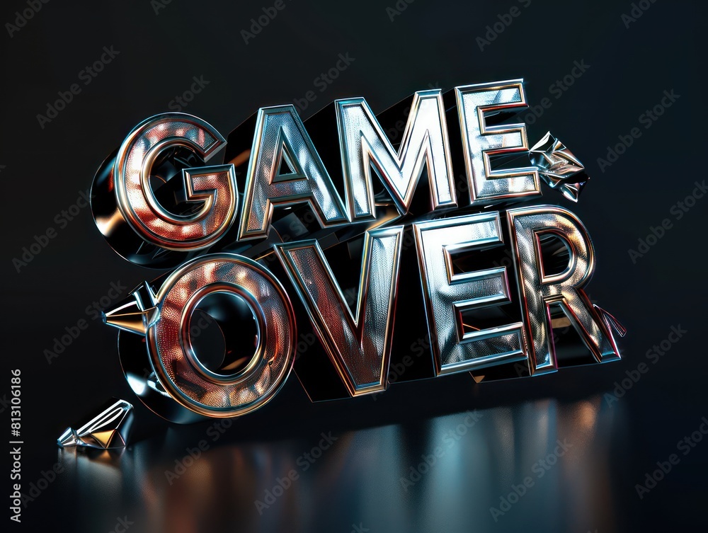 game over, 3d logo chrome texture, black background Stock Illustration ...
