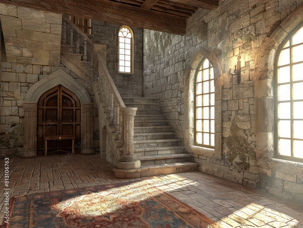 entrance hall inside a medieval castle Stock Illustration | Adobe Stock