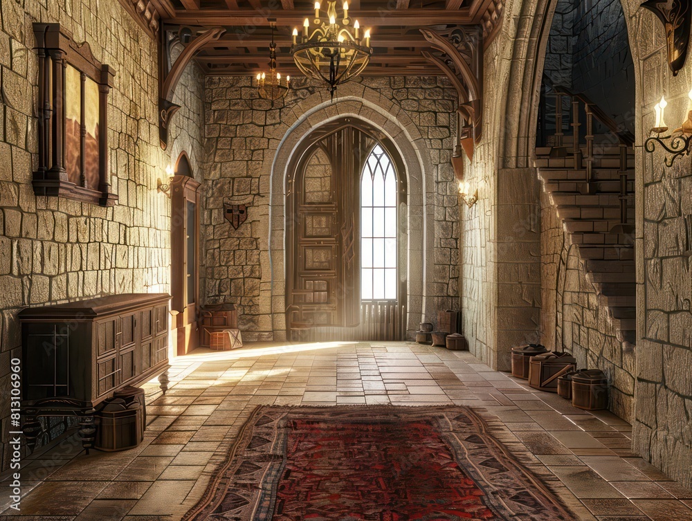 entrance hall inside a medieval castle Stock Illustration | Adobe Stock