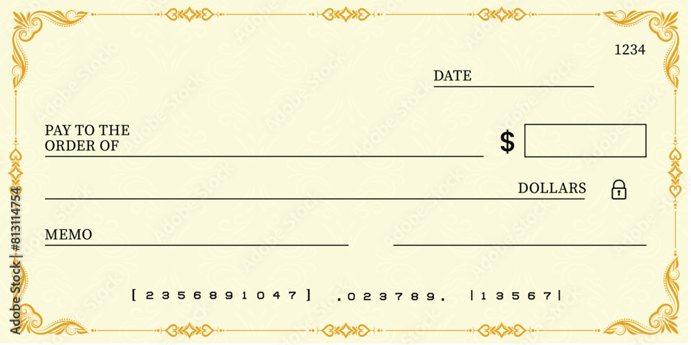 Blank bank check, checkbook cheque template or money payment paper ...