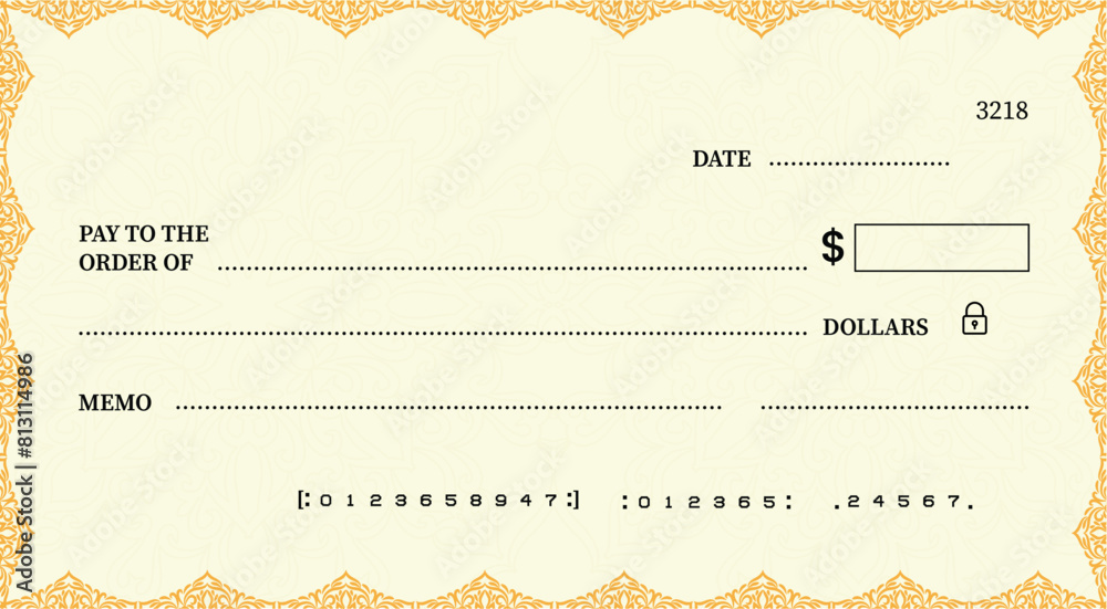 Blank bank check, checkbook cheque template or money payment paper ...