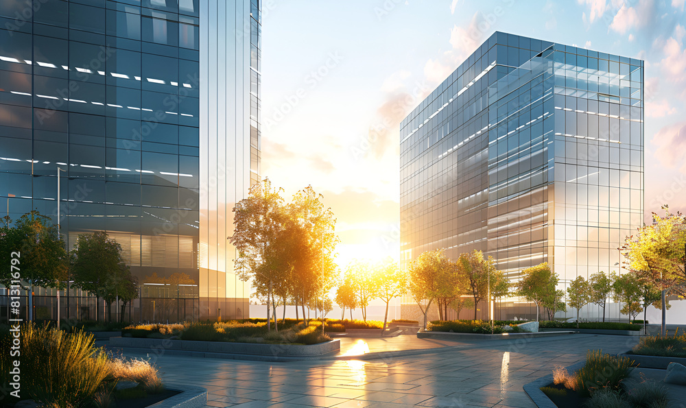 Outdoor image in front of modern office buildings Stock Illustration ...