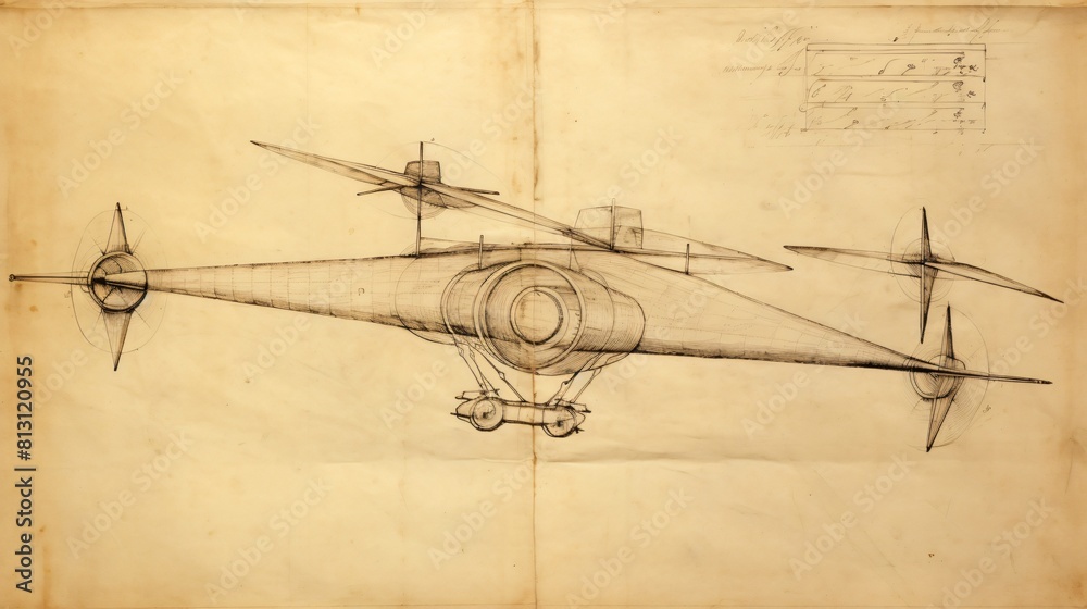 Abstract drawing depicts ancient vehicle. Technical sketch unveils old ...