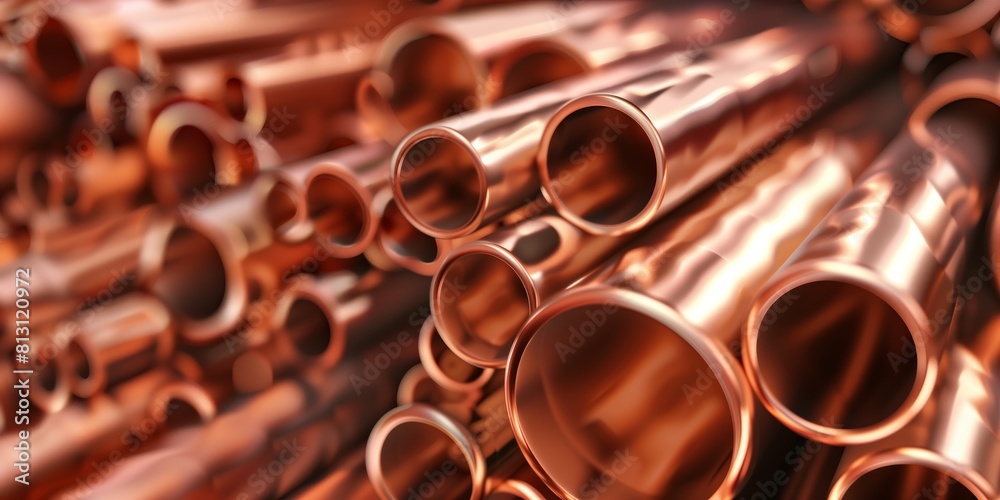 Industry, Copper pipe display showcasing product details and texture ...