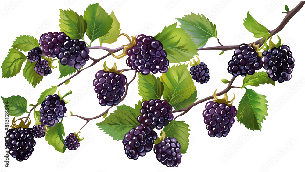 Blackberry branch with leaves and berries illustration isolated on ...