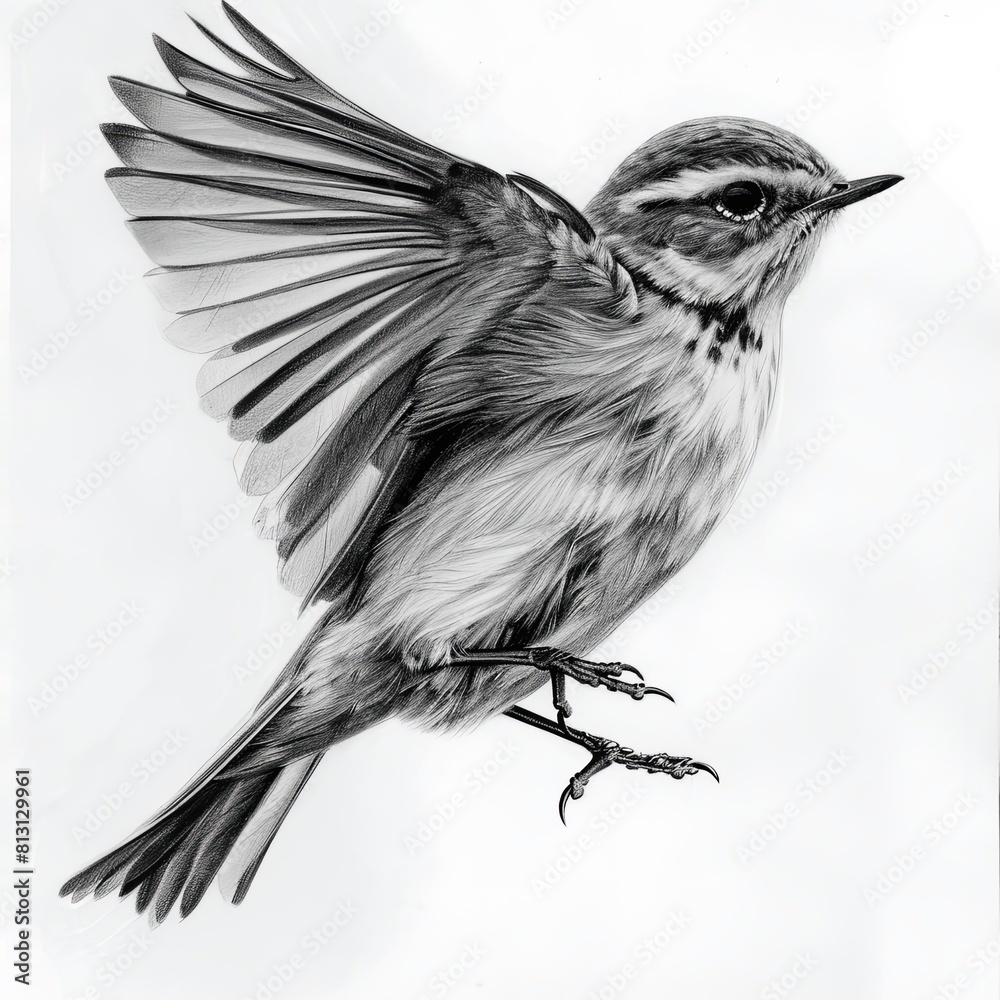 Chiffchaff Pencil Sketch Hand Drawn Black and White Depiction of ...