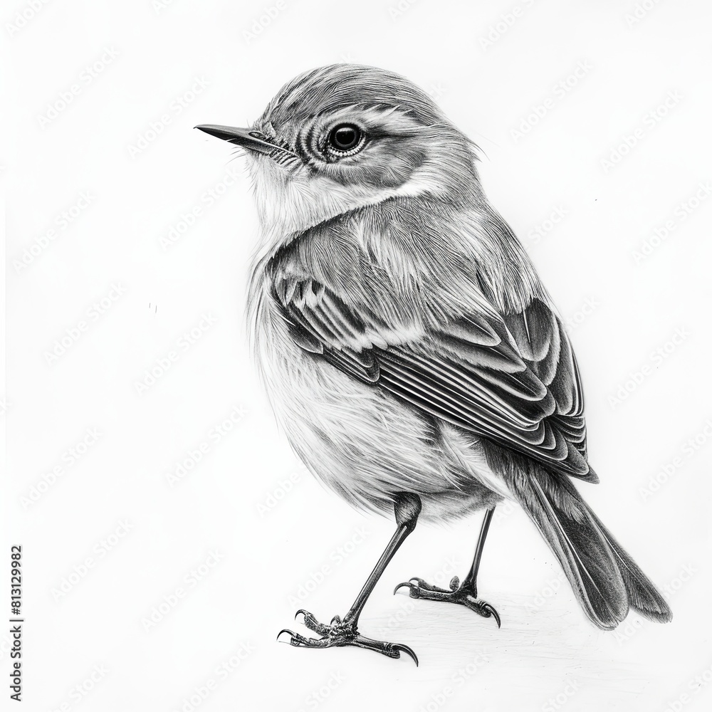 Chiffchaff Pencil Sketch Hand Drawn Black and White Depiction of ...