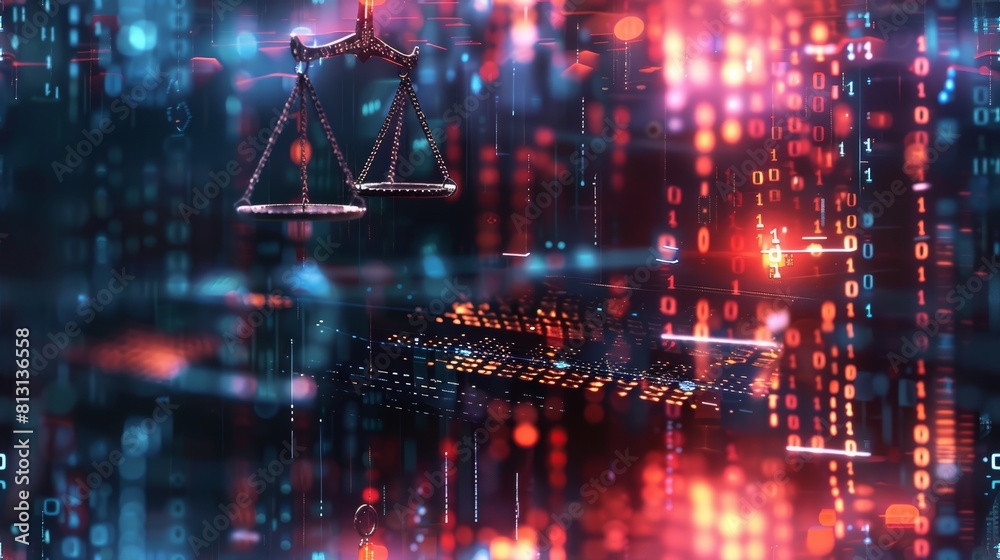 Justice symbol in a technological realm side view tech justice digital ...