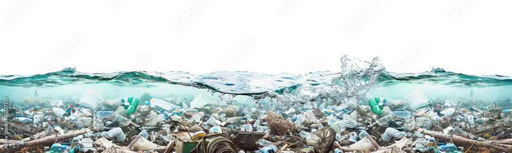 Polluted ocean with garbage isolated on transparent background. Stock ...